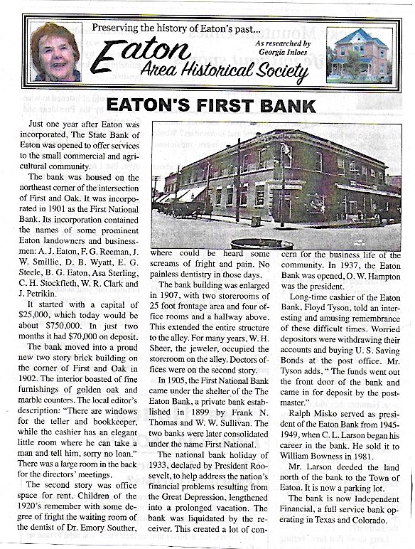 Early Banking in Eaton – Eaton Area Historical Society